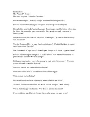 Pharaoh’s Secret - Literature Response Discussion Questions · Marissa Moss